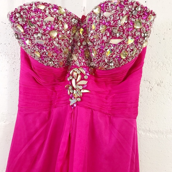 Riva Designs | Dresses | Riva Designs Fuscia Pink Beaded Chiffon Prom ...